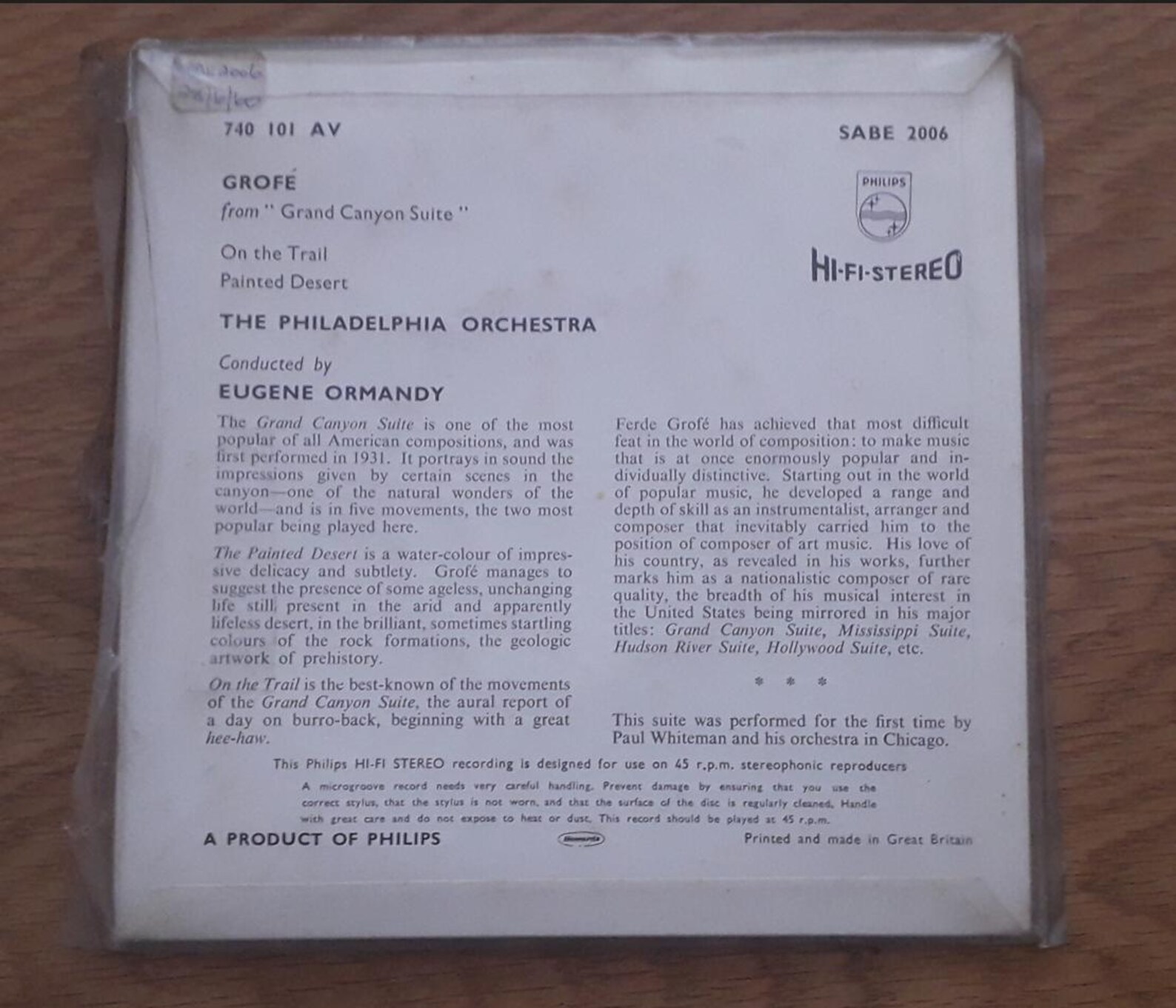 Philips, Classical Favourites, Grofe, Grand Canyon Suite, 740 101 AV, 7 ...