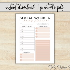Social Worker Daily Planner Insert, Daily Planner Printable, Pink ...