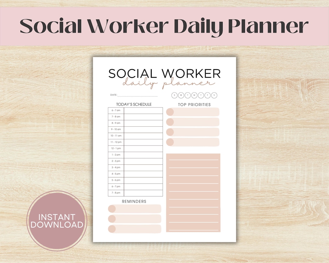 Social Worker Daily Planner Insert, Daily Planner Printable, Pink ...