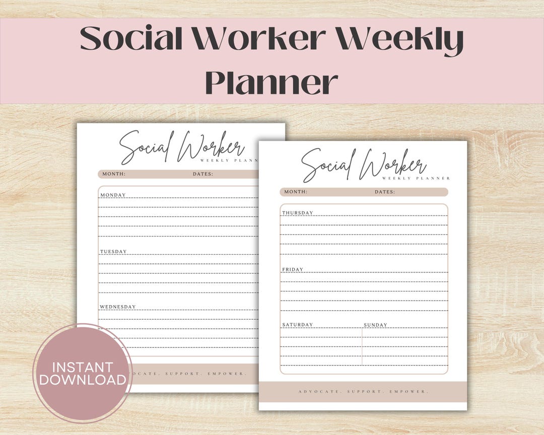 Social Worker Weekly Planner: Printable Undated Template (US Letter ...