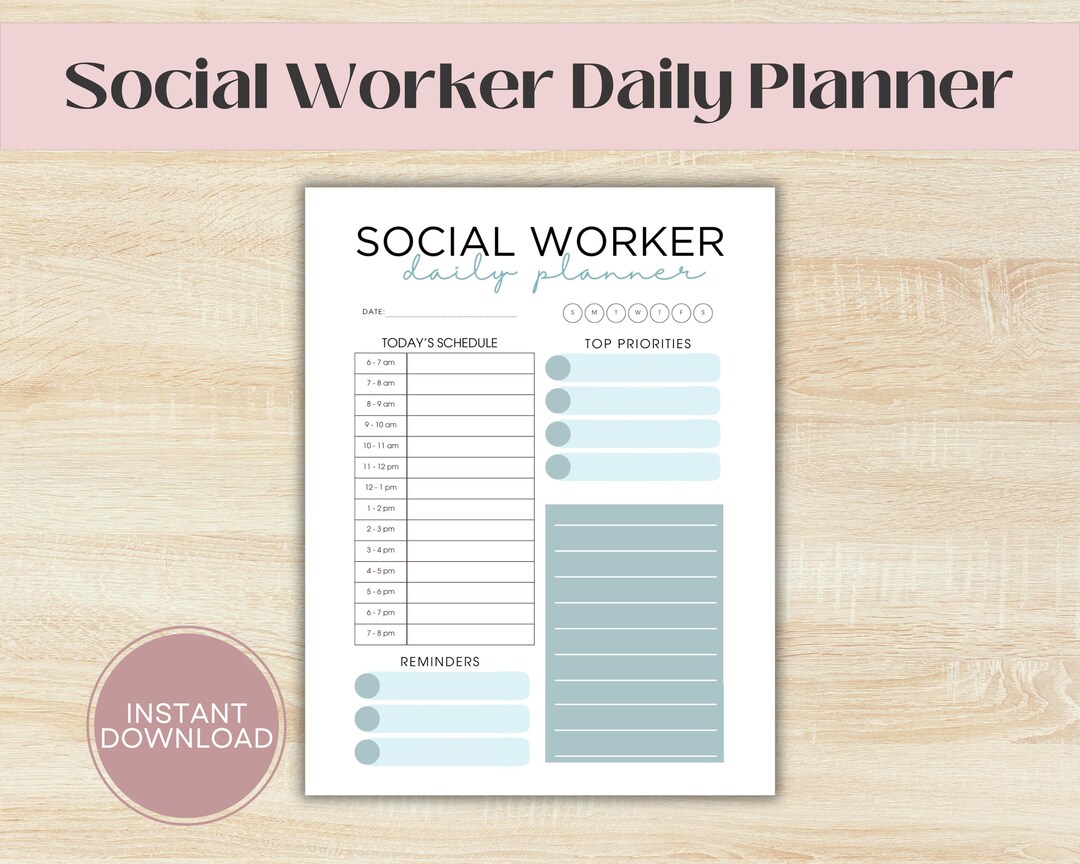 Social Worker Daily Planner Insert, Daily Planner Printable, Blue ...