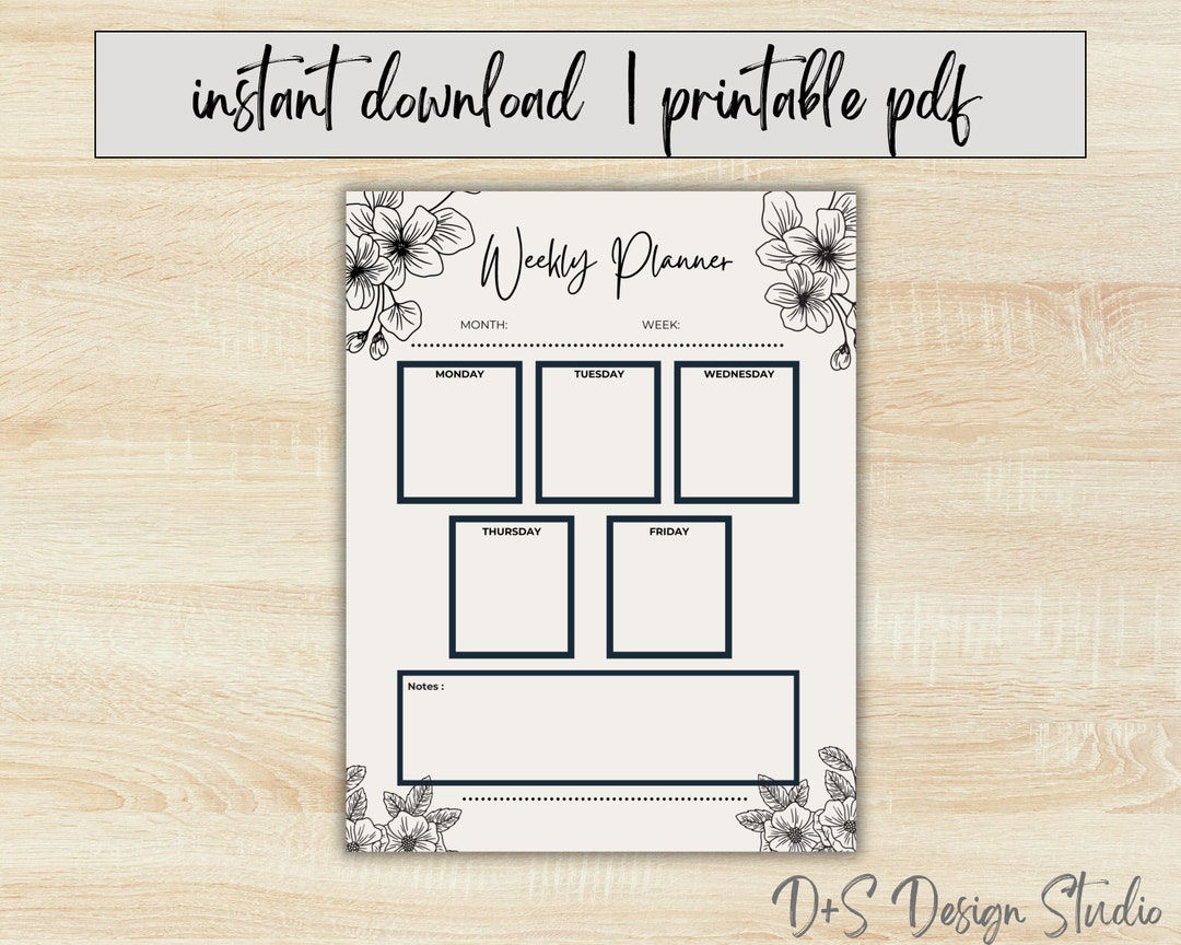 Printable Weekly Planner, 5-day Planner Insert, Daily Planner - Etsy