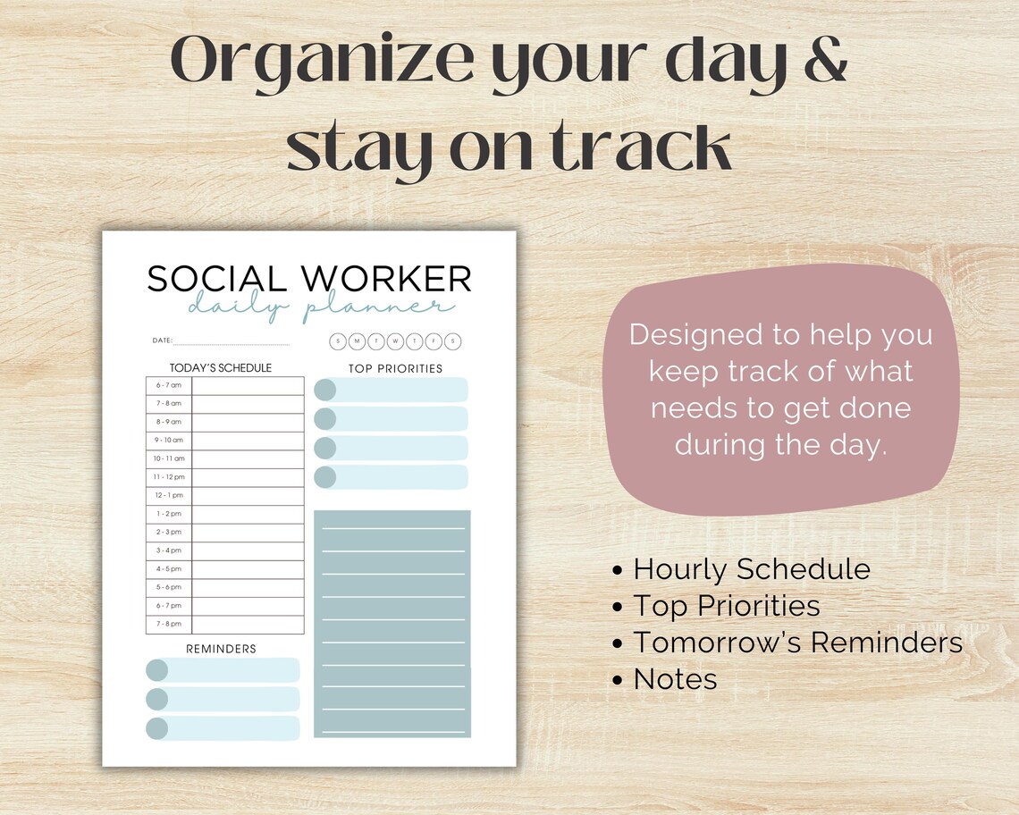Social Worker Daily Planner Insert, Daily Planner Printable, Blue ...