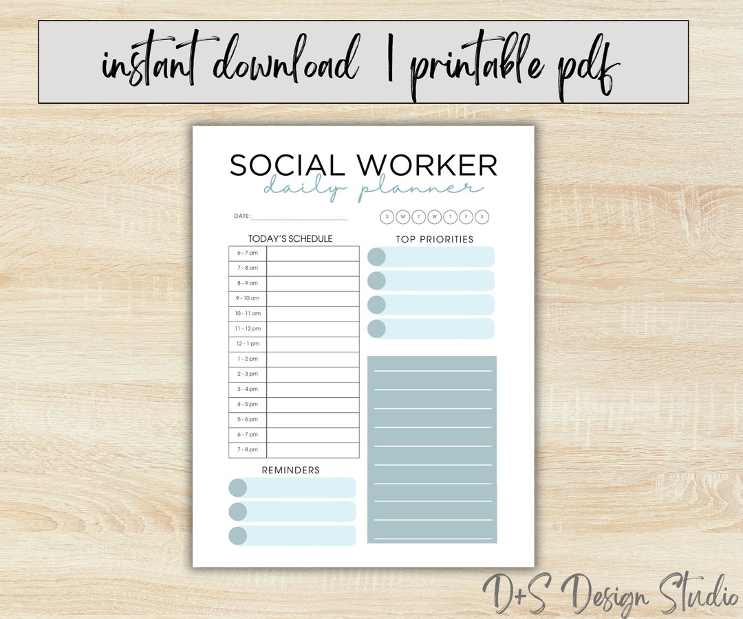 Social Worker Daily Planner Insert, Daily Planner Printable, Blue ...