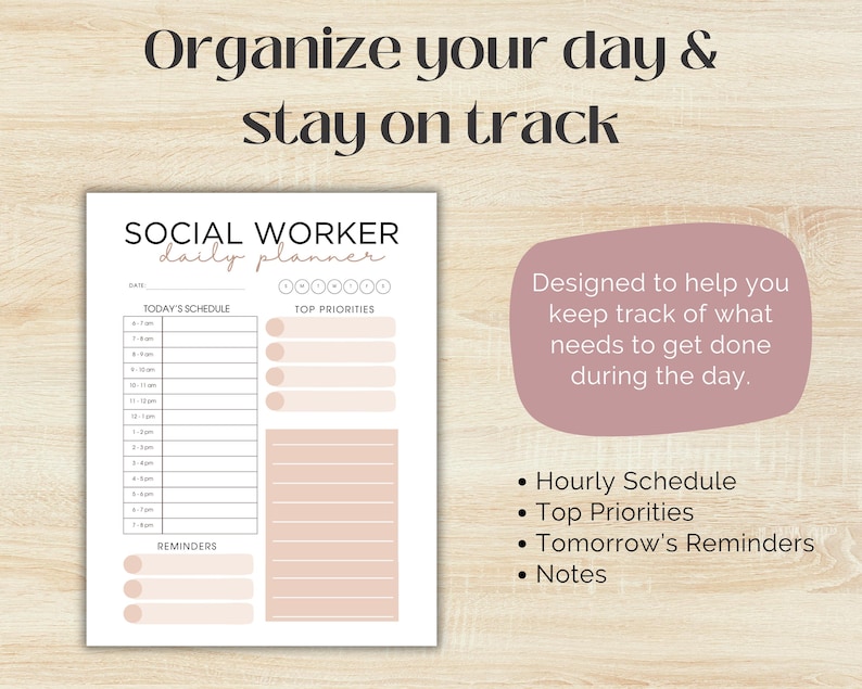 Social Worker Daily Planner Insert, Daily Planner Printable, Pink ...