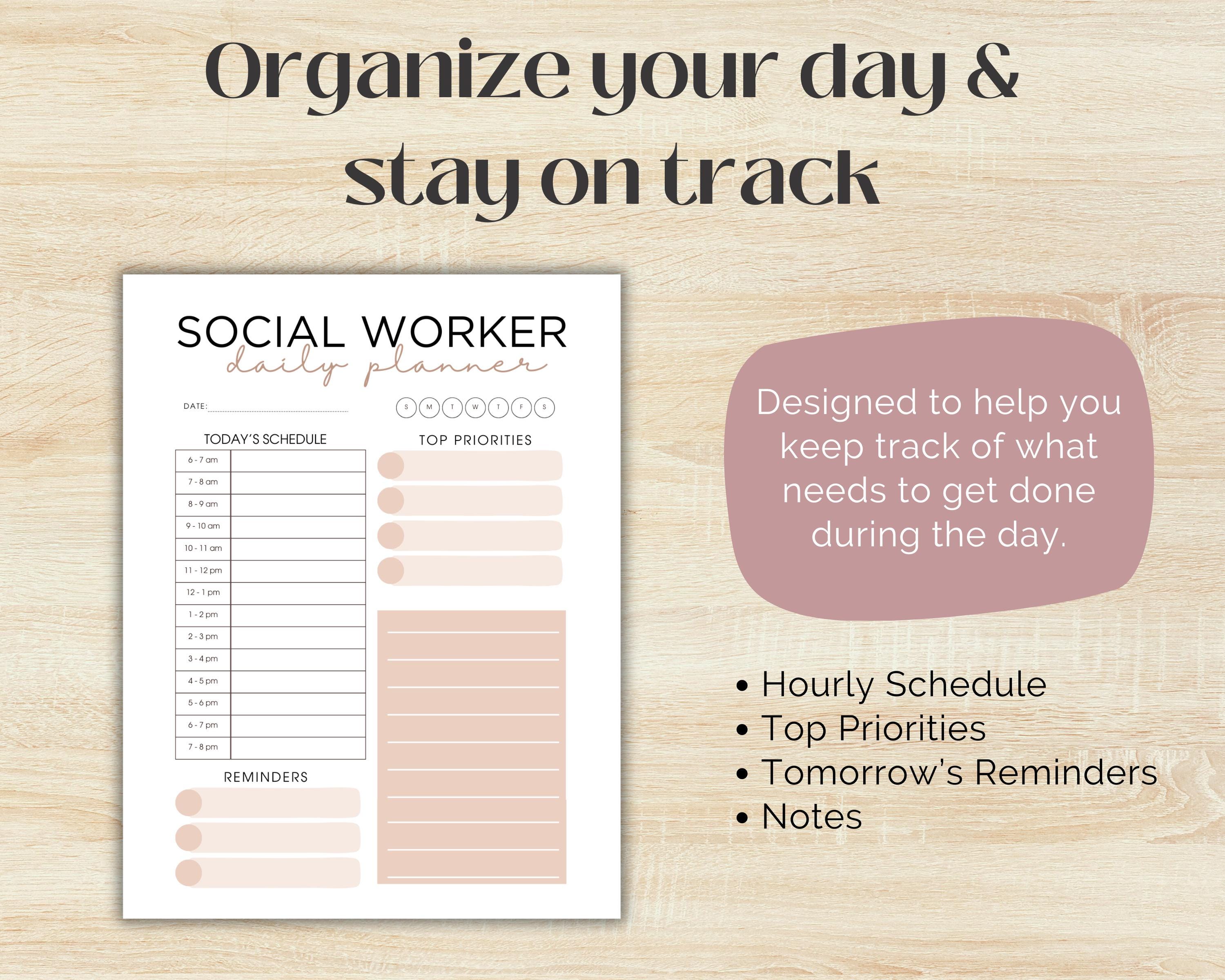 Social Worker Daily Planner Insert, Daily Planner Printable, Pink ...