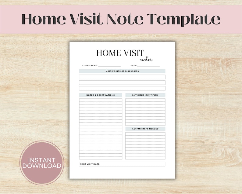 Home Visit Note Template, Social Worker Note, Case Management Note ...