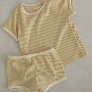 Kids Soft Ribbed Short Sleeve Top and Shorts Sets, Kids Pastel Summer ...