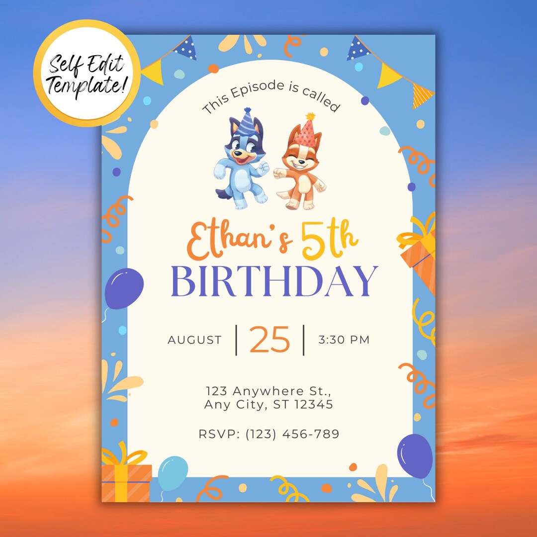 Printable Kids Editable Parti Birthday Invite Template, Digital Bday ...