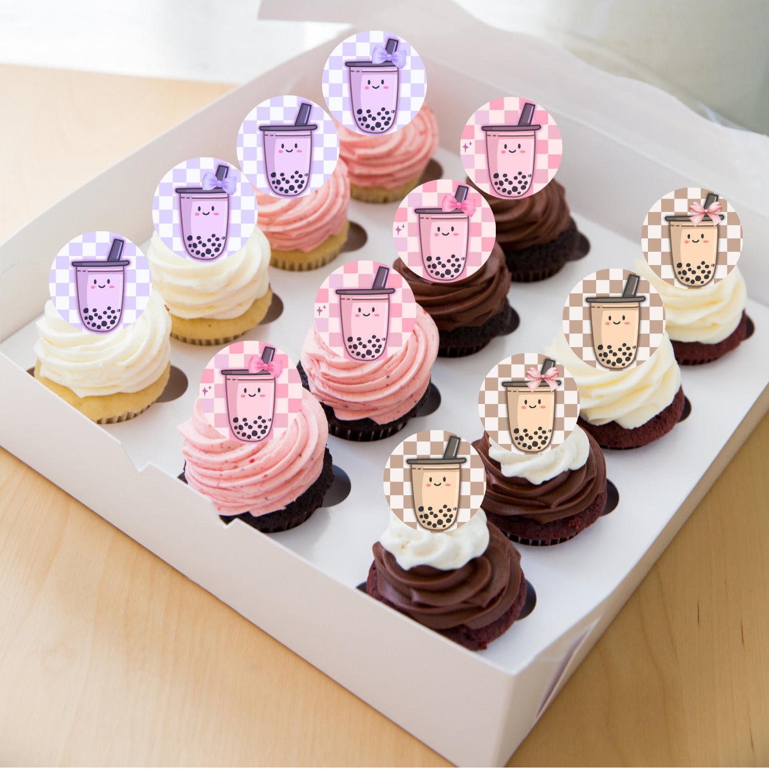 Boba Bubble Tea Printable Cupcake Toppers, Birthday Party Tapioca Milk ...