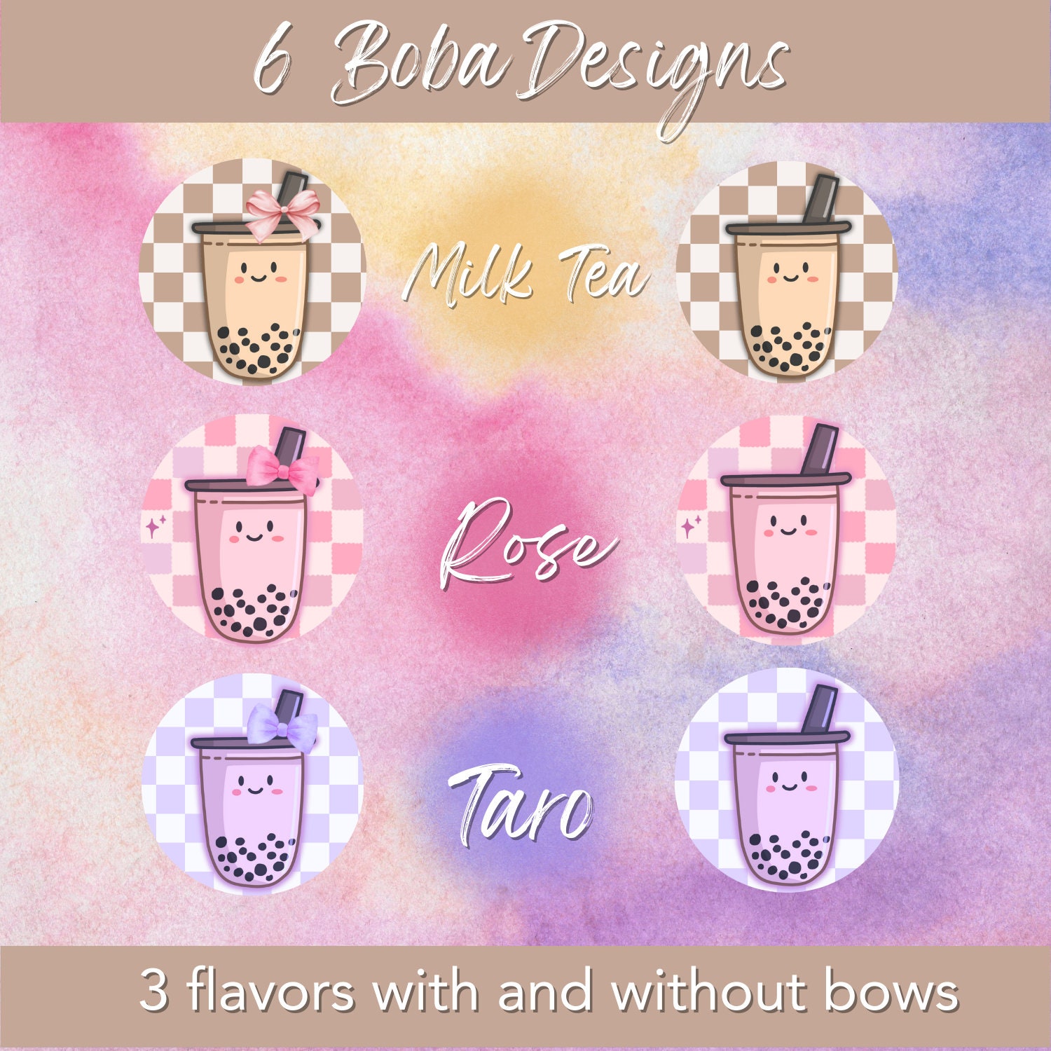 Boba Bubble Tea Printable Cupcake Toppers, Birthday Party Tapioca Milk ...