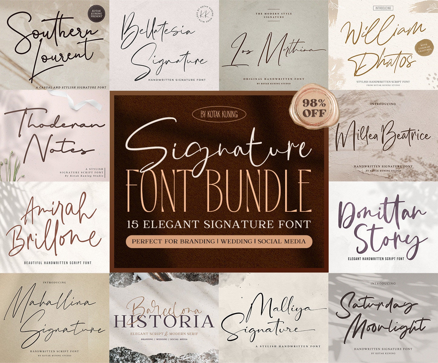 Signature Font Bundle, Calligraphy Font Bundle, Wedding Font Bundle ...