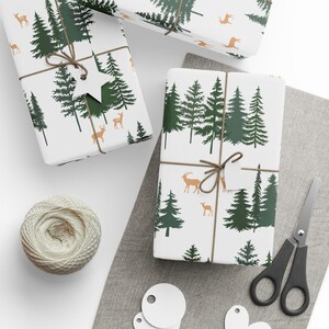 Rustic Wrapping Paper With Pine Trees and Reindeer, Christmas Gift Wrap ...
