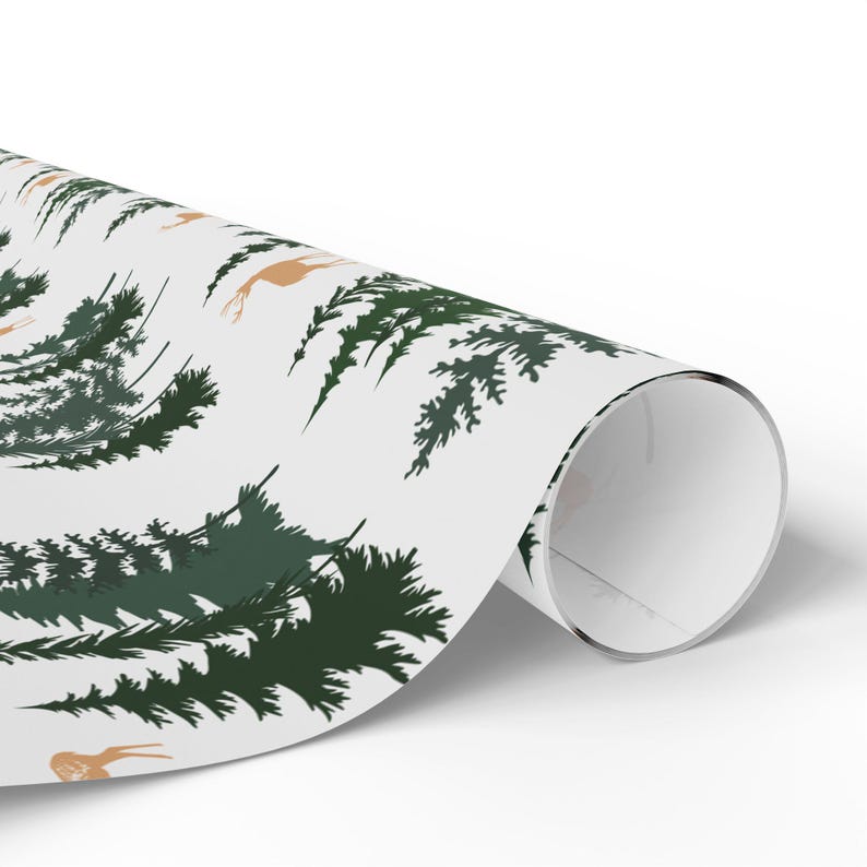 Rustic Wrapping Paper With Pine Trees and Reindeer, Christmas Gift Wrap ...