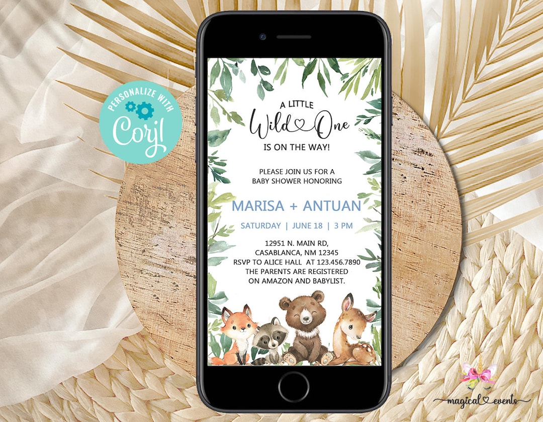 Woodland / Forest Baby Shower Cell Phone Invite, Woodland Animals Phone ...