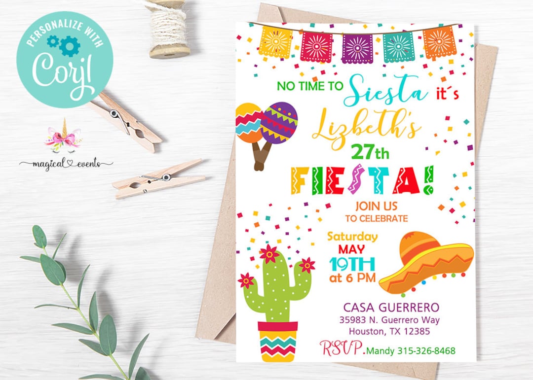 No Time to Siesta Let's Fiesta, Fiesta Birthday Invitation, Fiesta ...