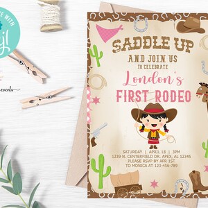 Cowgirl Western Birthday Invitation, Girl Birthday Invite, Saddle Up ...