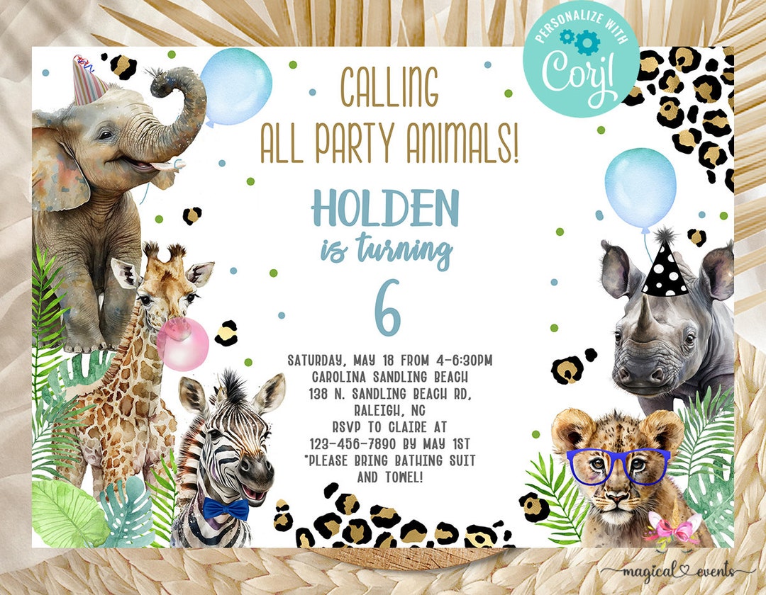 Safari Party Animals Birthday Invitation, Boy Birthday Invite, Safari ...