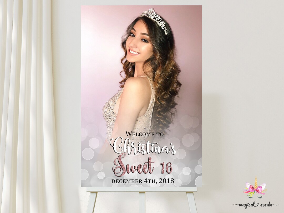 20x30 Inches Sweet Sixteen Welcome Sign, Photo Sweet 16 Welcome Sign ...
