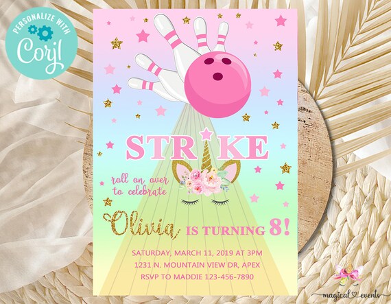Printable Girls Bowling Party Invitations