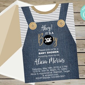 Denim Overalls Pirate Baby Shower Invitation, Boy Baby Shower Invite ...