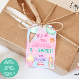 SWEET ONE Thank You Tags, Girl Birthday Favors, Pastel Candy Sweets ...