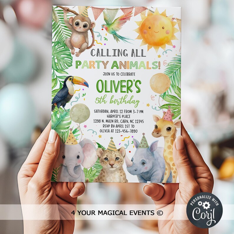 Safari Baby Animals Birthday Invitation, Boy Safari Cubs Invite, Corjl ...