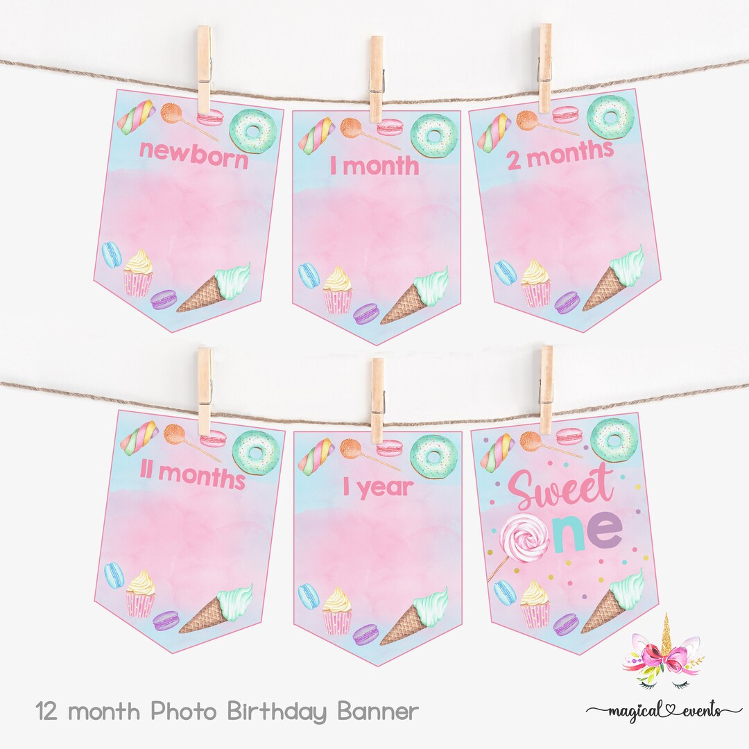 Sweet One Girl 1st First Birthday Digital Banner, Sweet One Photo ...