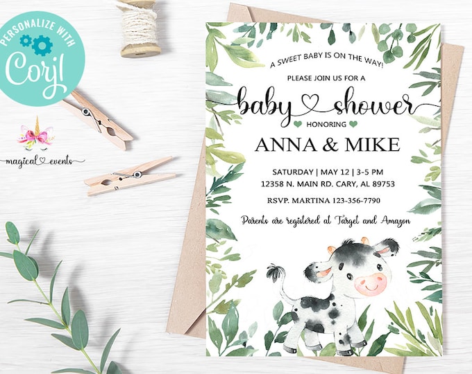 Cow / Neutral / Baby Shower / Invitation / Farm Animals / Invite ...