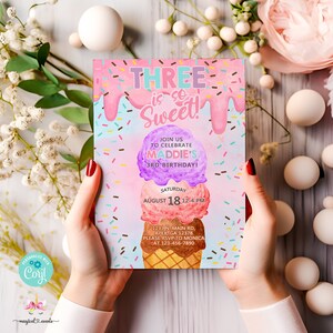 THREE is so SWEET Ice Cream 3rd Third Birthday Invitation, Girl ...