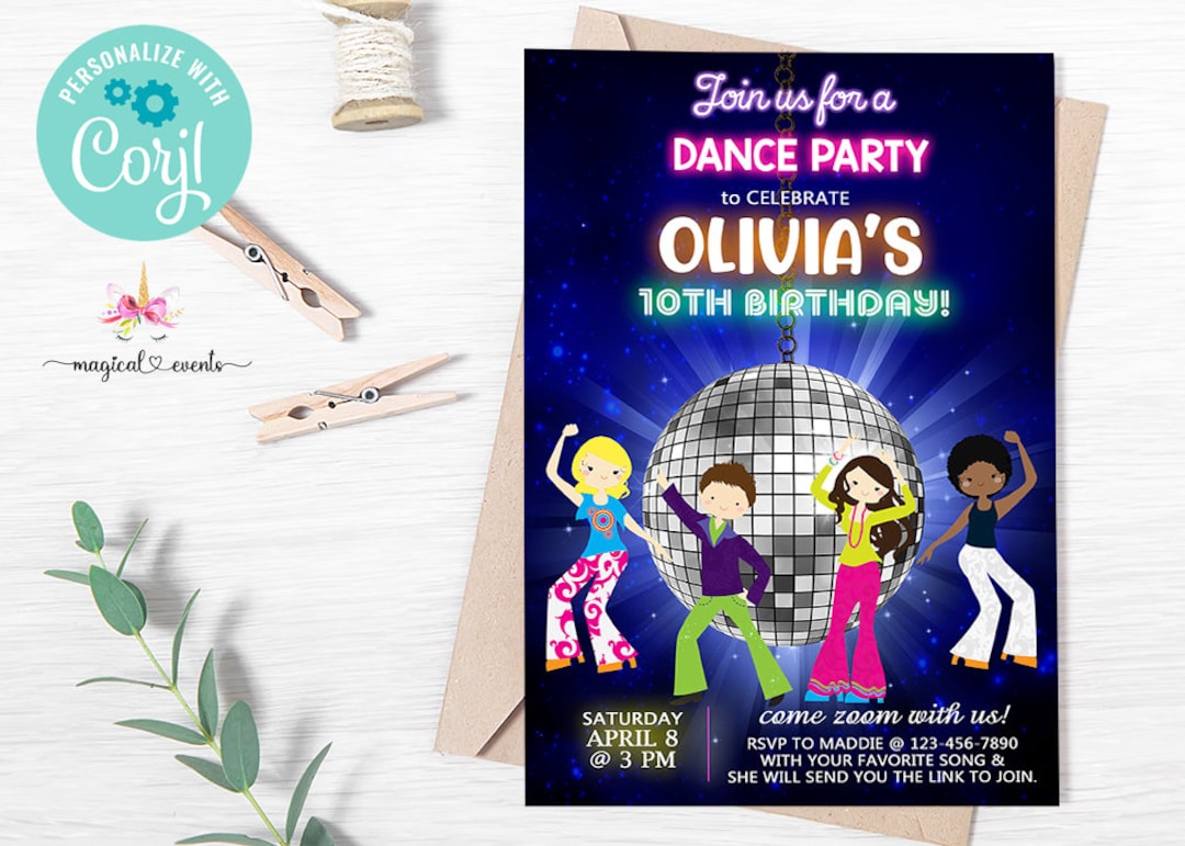 Dance Party Girl Birthday Invitation, Dance Party Girl Birthday Invite ...