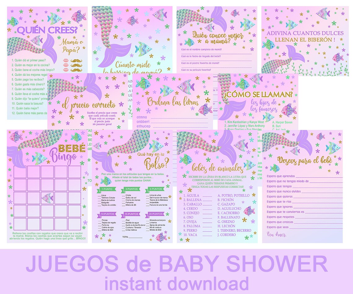Mermaid Baby Shower Games Bundle Mermaid Tail Games Package - Etsy