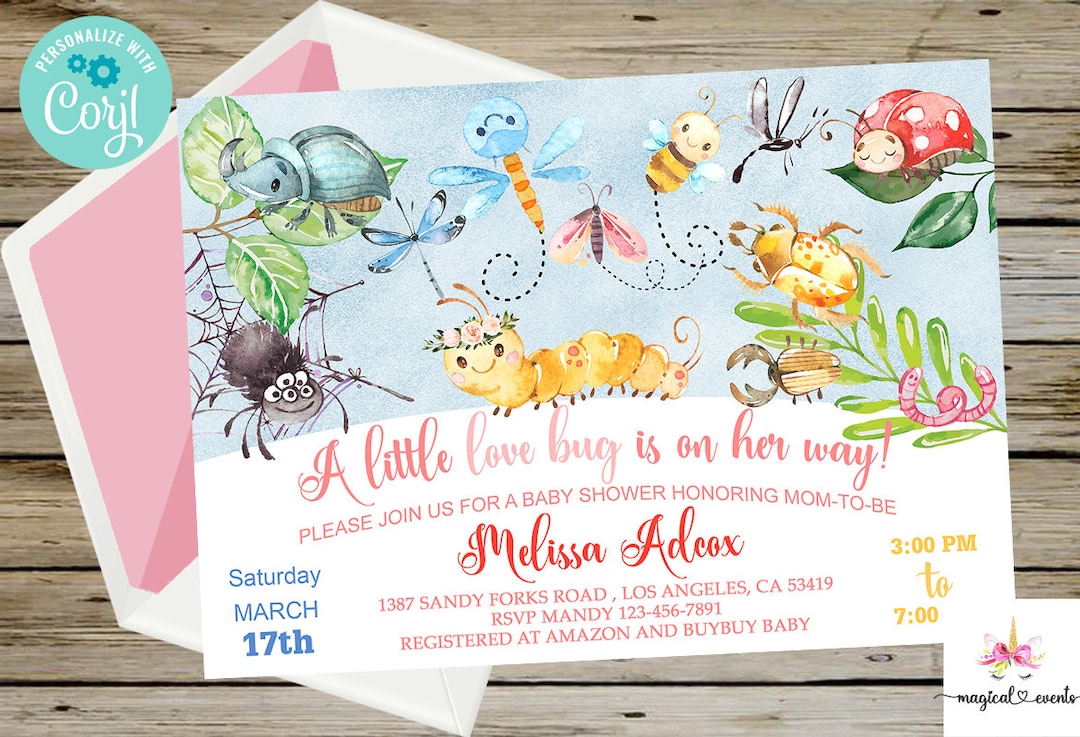 Little Bug Baby Shower Invitation, Girl Baby Shower Invite, Bugs ...