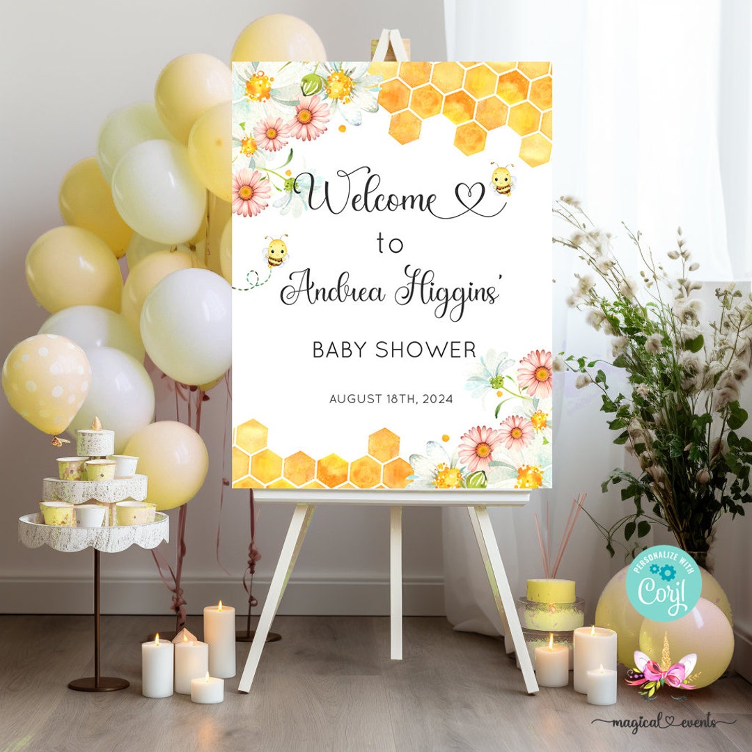 18x24 Bee Bees Bumblebee Girl Baby Shower Welcome Sign, Bee Bees Pink ...