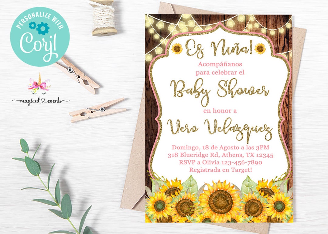 Es Niña Sunflowers Baby Shower Invitation, Girl Baby Shower Invite ...