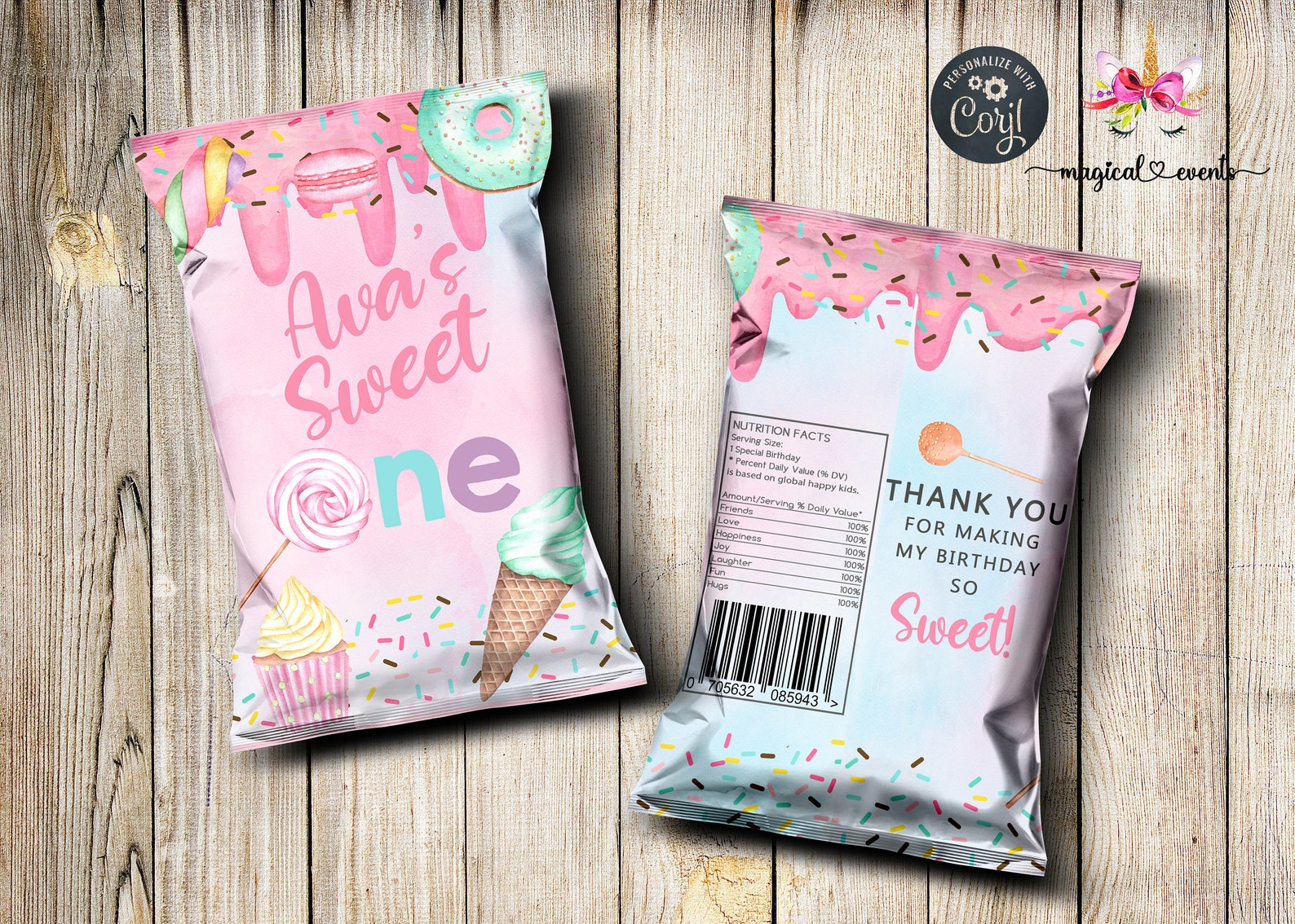 Candy Sweet One Girl 1st First Birthday Bundle, Chips Bag Water Label ...