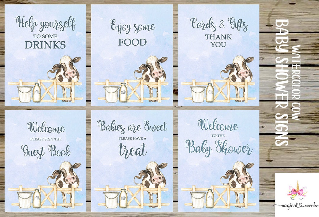 Blue Cow Baby Shower Signs Bundle, Boy Baby Shower Signs, Cow Signs ...