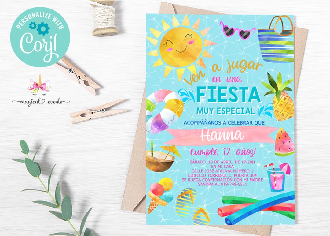 Pool Bash Girl Summer Birthday Invitation, Splish Splash Pool Birthday ...