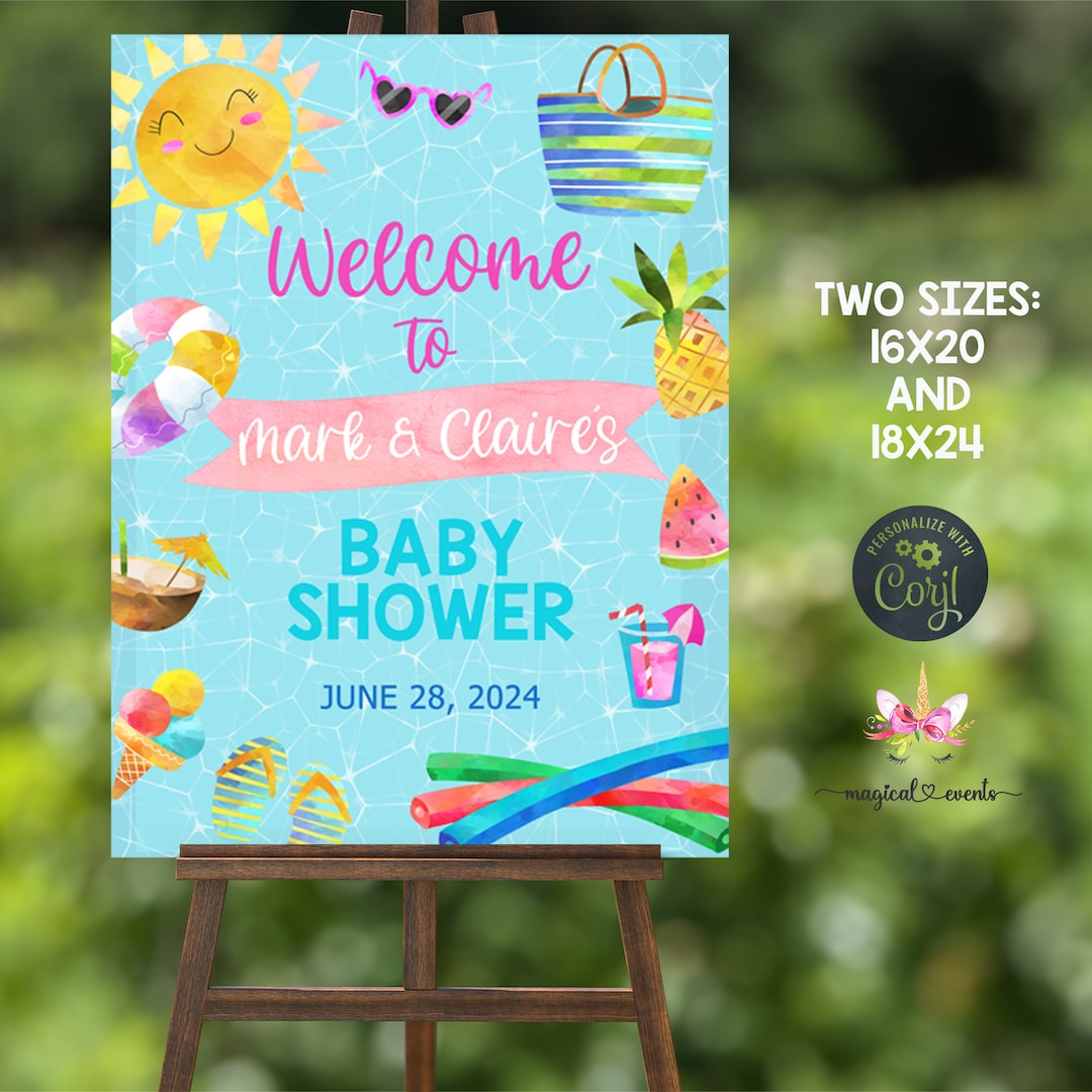 16x20 & 18x24 Pool Baby Shower Welcome Sign, Summer Pool Baby Shower ...
