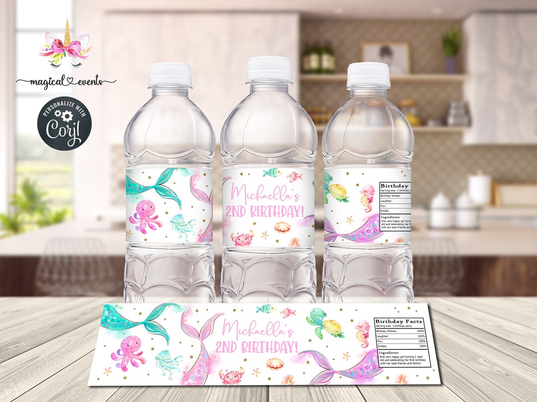 Mermaid Tails, Mermaids Girl Birthday Water Bottle Labels, Girl ...