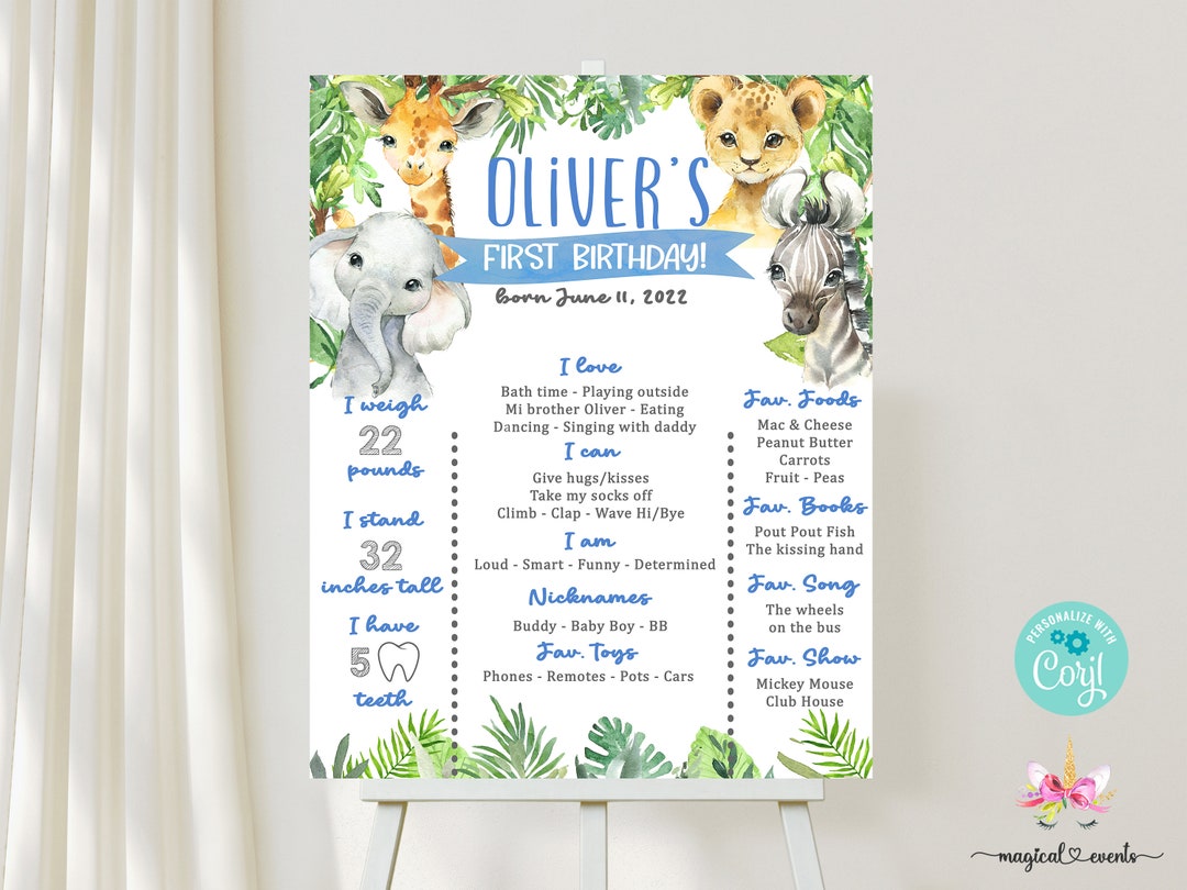 Safari Birthday Chalkboard, Boy Milestones Birthday Sign, Birthday ...
