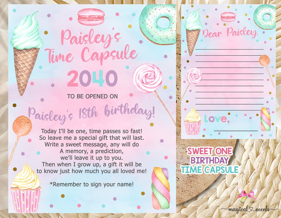Sweet One Girl Birthday Time Capsule Board and Message Card - Etsy