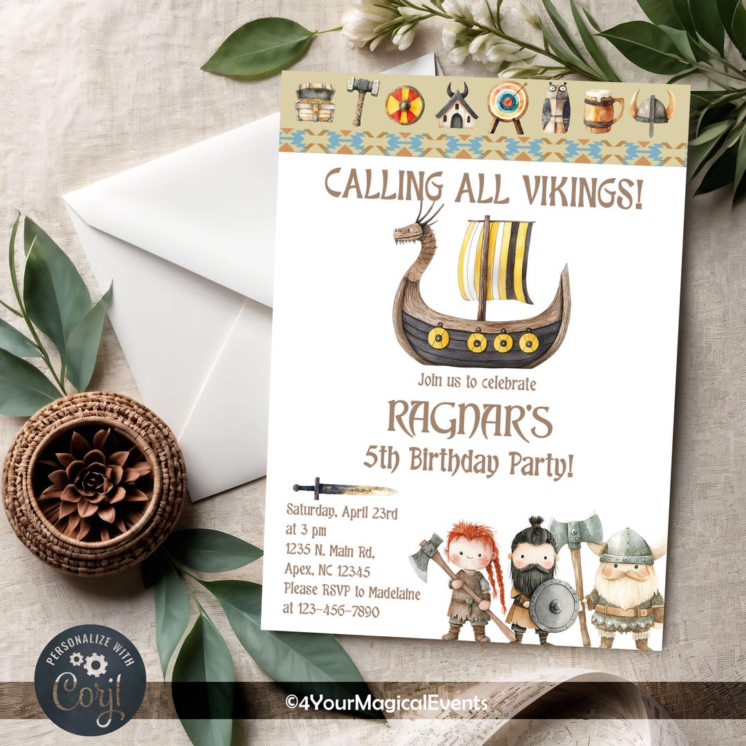 Vikings Birthday Invitation, Vikings Birthday Invite, Corjl Digital ...
