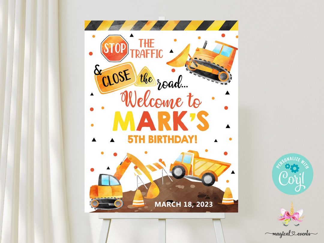 16x20 Boy Construction Trucks Birthday Welcome Sign, Boy Dump Truck ...
