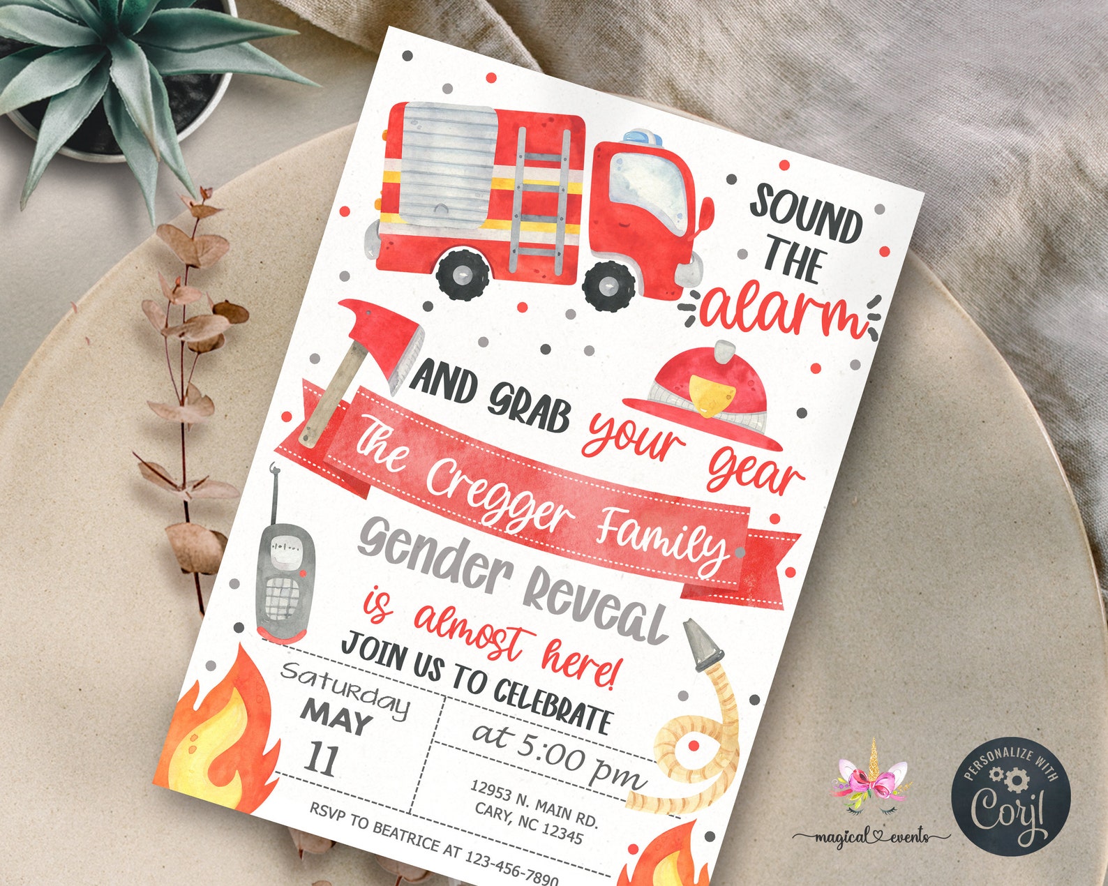 Firefighter Gender Reveal Invitation, Gender Reveal Invite, Fireman ...
