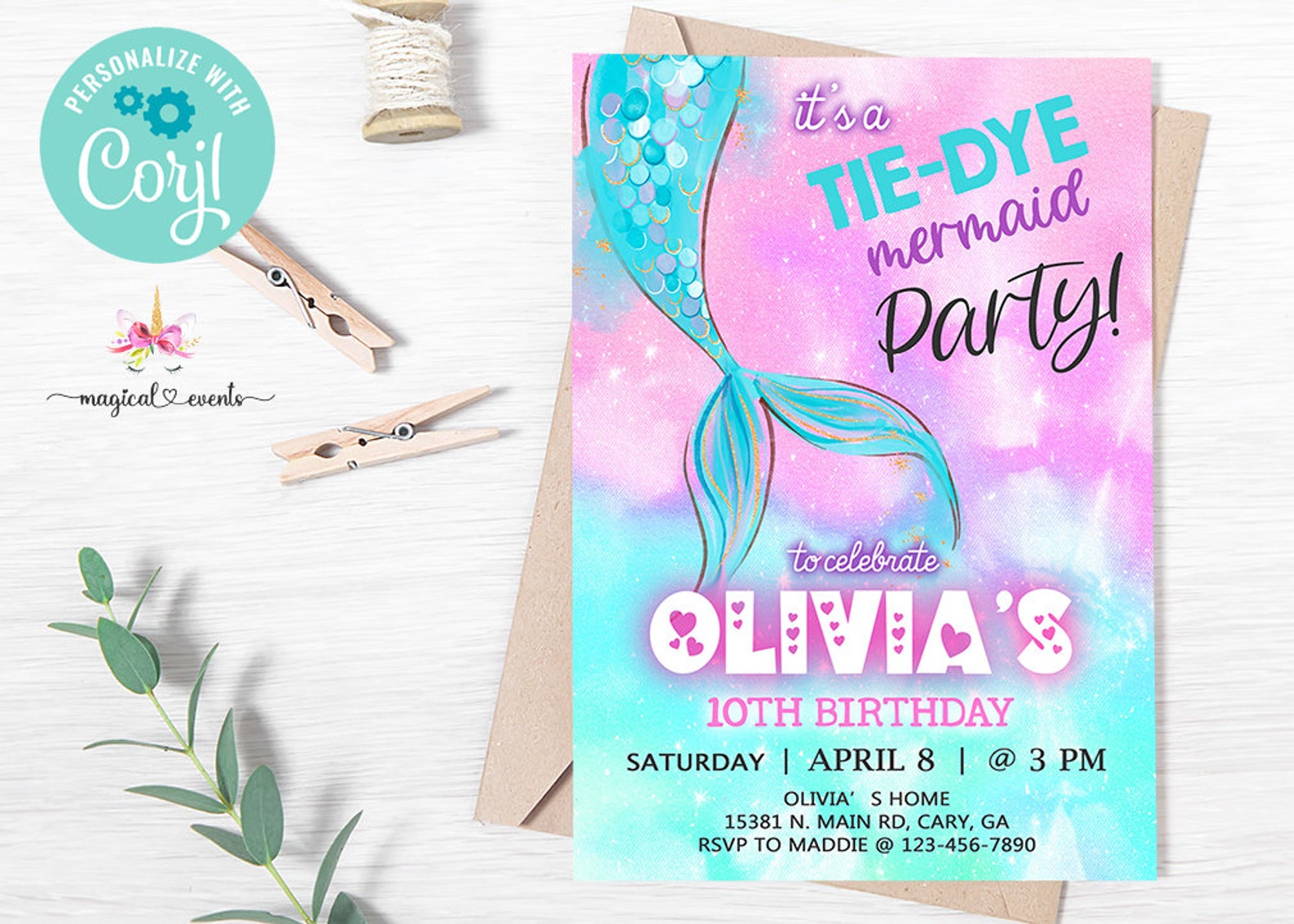 Mermaid Birthday Invitation, Blue & Purple Mermaid Tail Invite, Girl ...