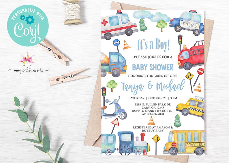 Transport Baby Shower Invitation Transportation Vehicles - Etsy