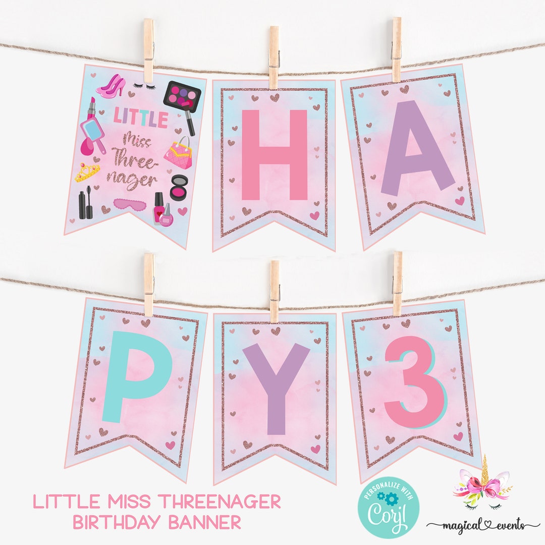 THREENAGER Birthday Digital Banner, Threenager Favors Favor, Little ...