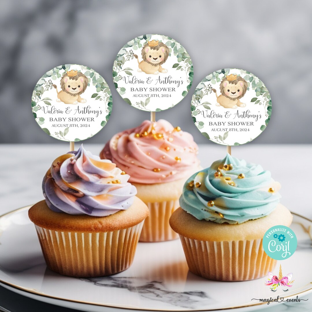 Lion Boy Baby Shower Cupcake Toppers, Lion Favors Favor, Digital ...
