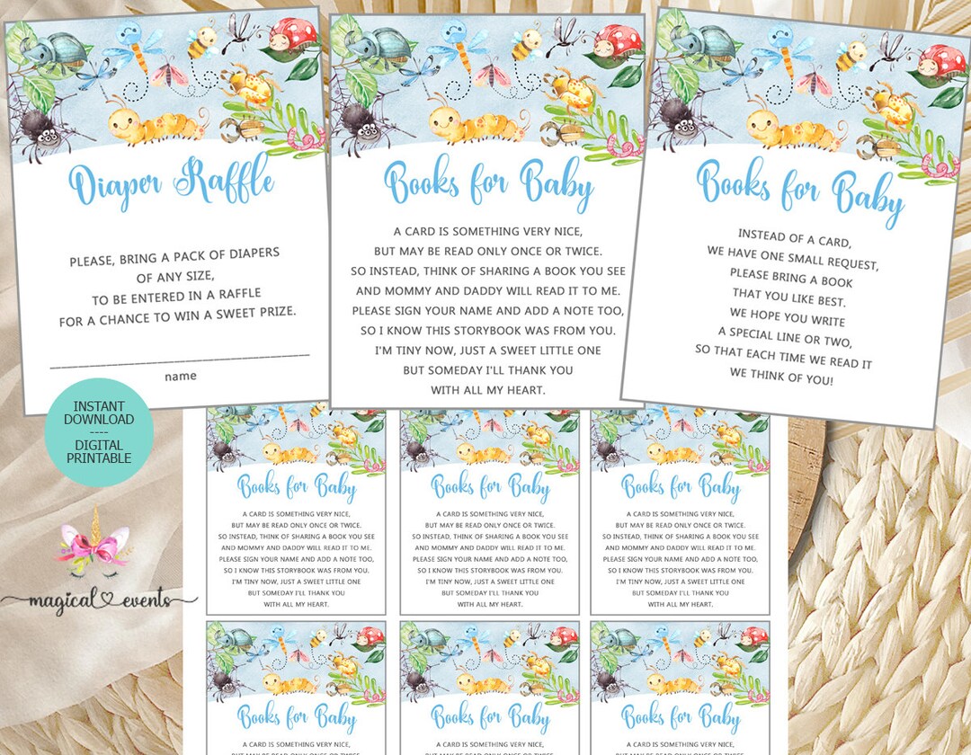 Boy BUGS Baby Shower Diaper Raffle and Books for Baby Cards, Boy Bugs ...